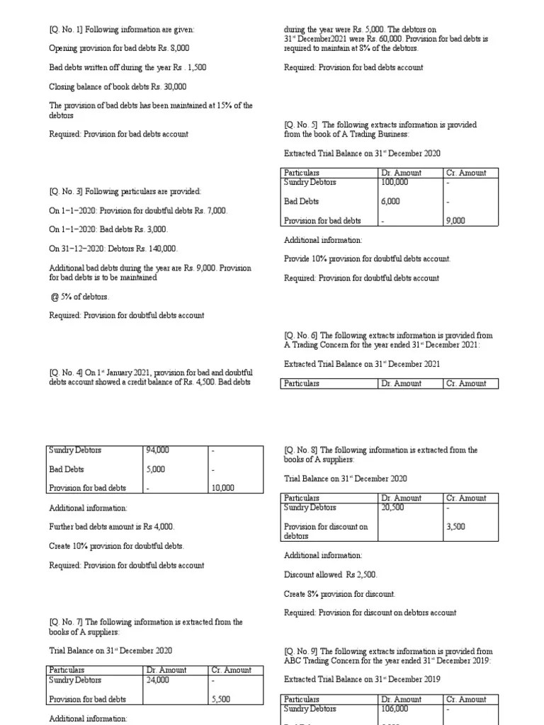 Provision For Bad Debts Pdf Bad Debt Debt