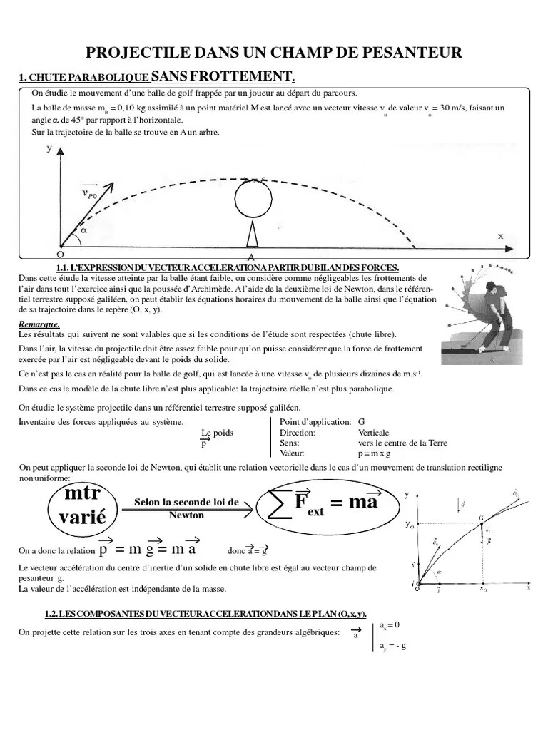 Trajectoire D Un Projectile En Chute Libre Pdf Accélération Poids