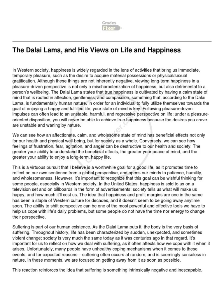 The Dalai Lama, And His Views On Life And Happiness | PDF | Happiness ...