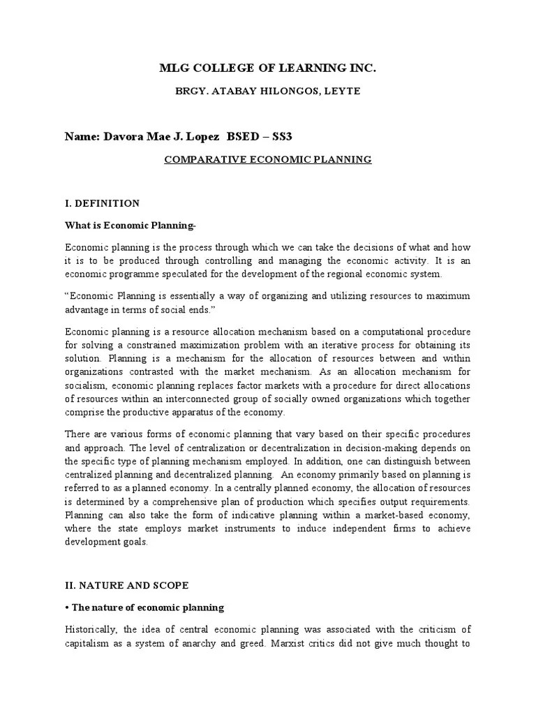 Comparative Economic Planning Activity Pdf Market Economy Socialism