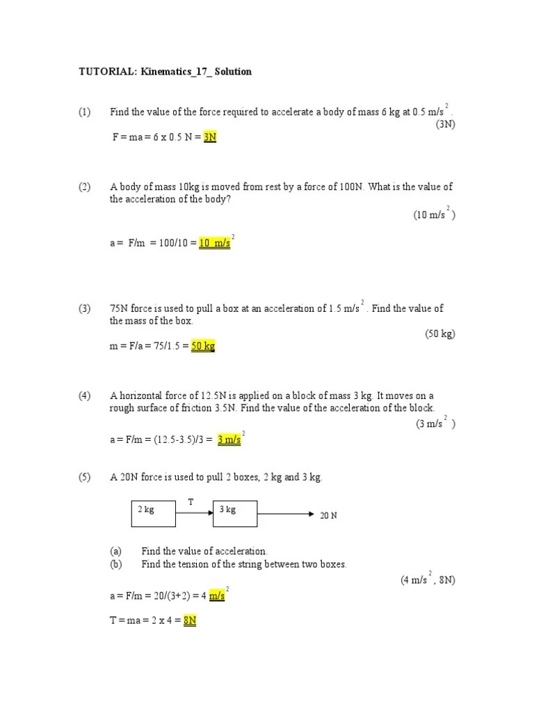 Tutorial Kinetics 18 Solution Pdf Force Kinetic Energy
