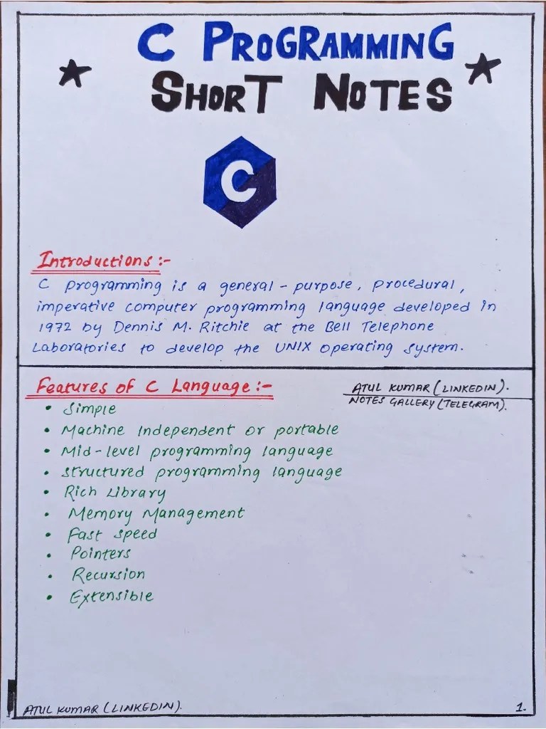 C Programming Short Notes Pdf