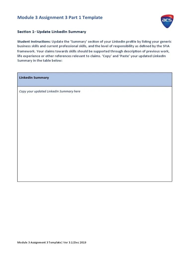 Module 3 Assignment 3 Part 1 Template 3 1 Pdf Career Growth