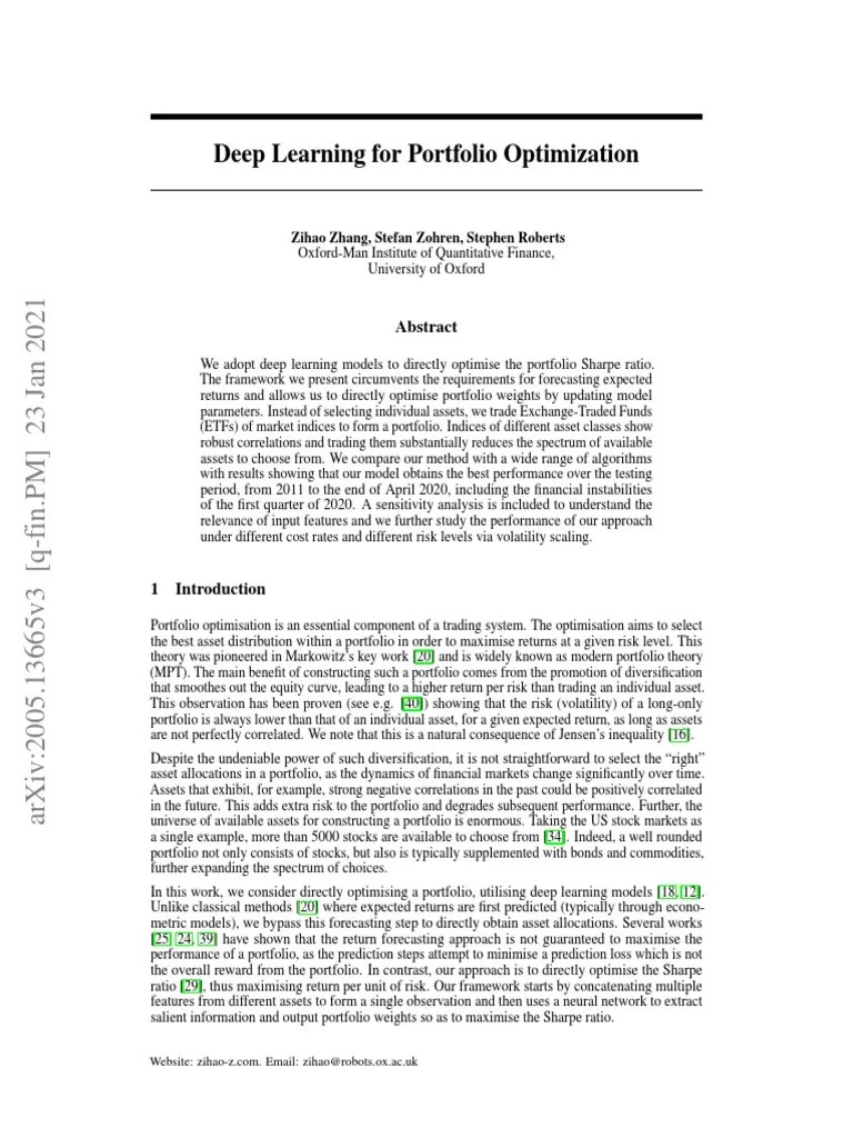 Deep Learning For Portfolio Optimization Pdf Pdf