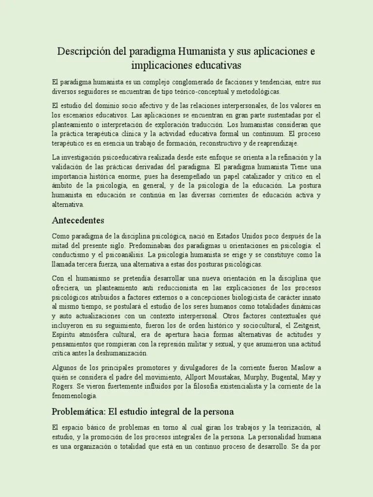 Paradigma Humanista En Educación Claves Y Aplicaciones Pdf