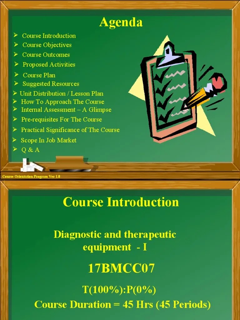 Diagnostic Therapeutic Equipments Course Agenda Pdf