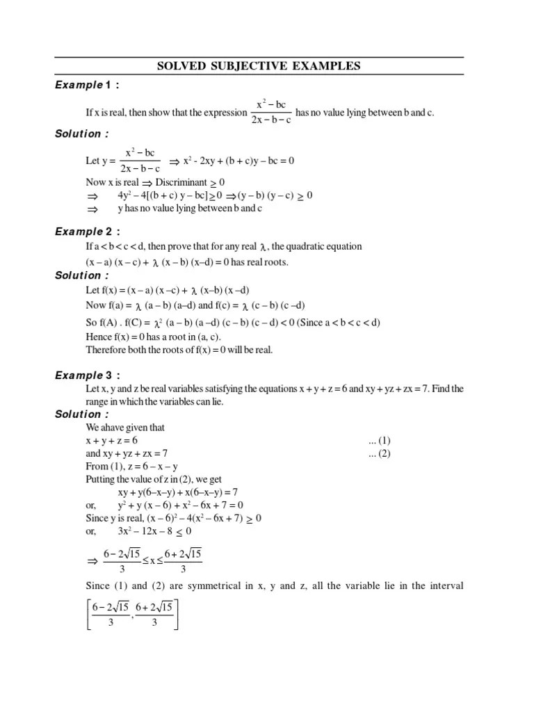 Quardatic Equation 02 Solved Exam Pdf Quadratic Equation Equations