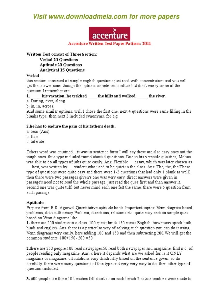 Accenture Written Test Paper