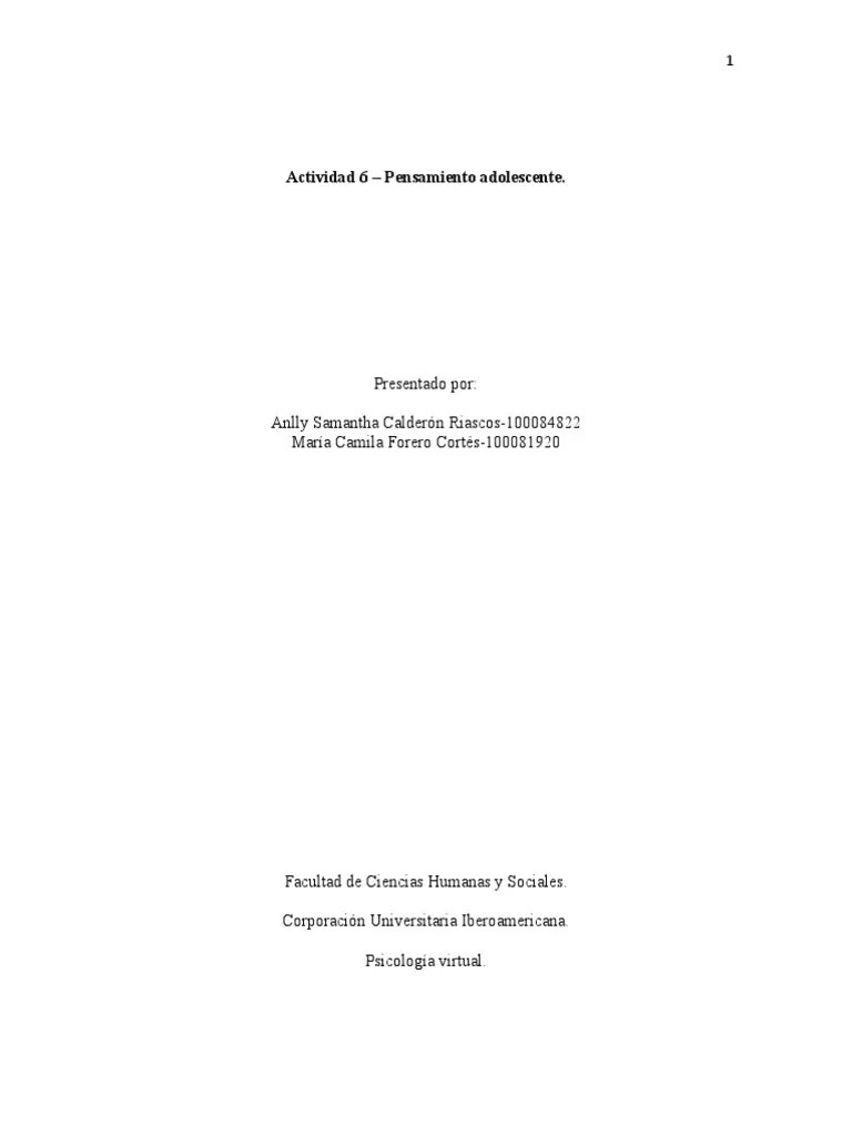 Actividad 6 - Pensamiento Adolescente | PDF | Pensamiento | Adolescencia