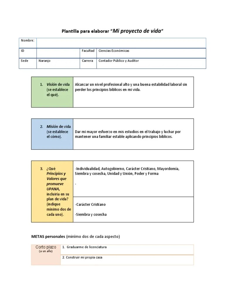 Plantilla De Proyecto De Vida Pdf