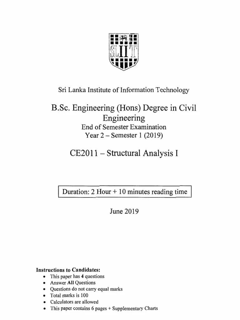 Structural Analysis Exam Paper Pdf Beam Structure Bending