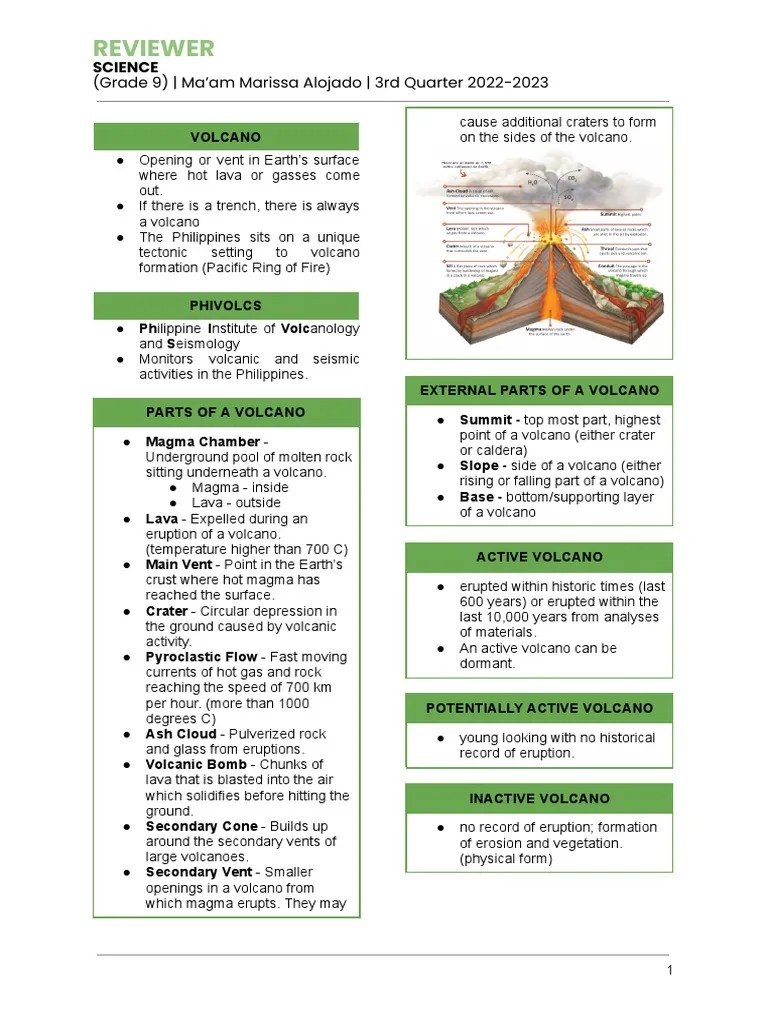 Science Reviewer 3rd Quarter Pdf Volcano Lava