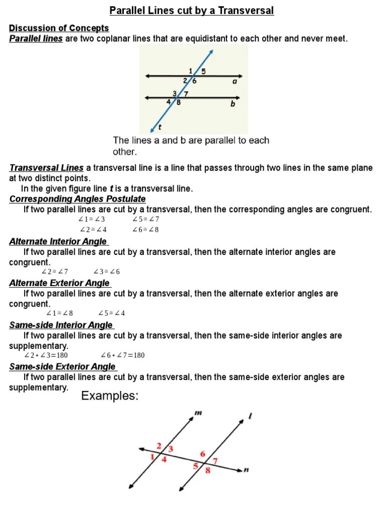 Properties Of Parallel Lines And Transversals Pdf Teaching Methods