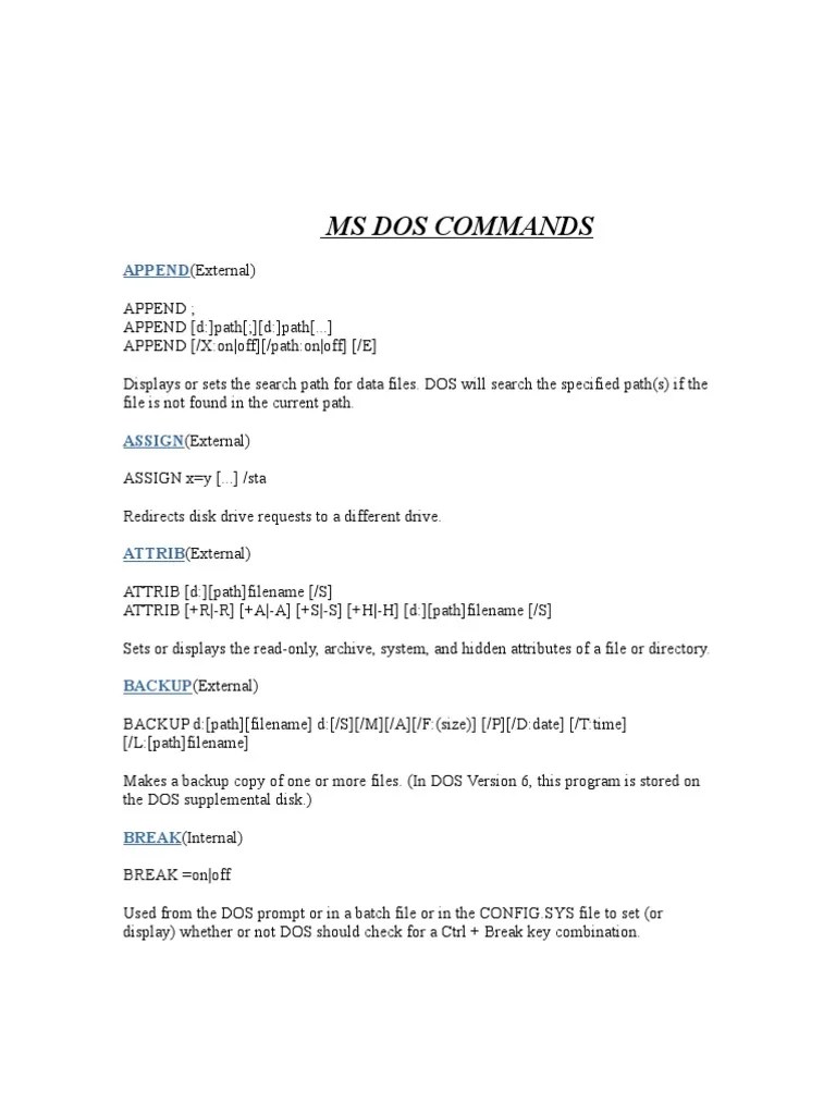 Ms Dos Commands Pdf Dos Computer File