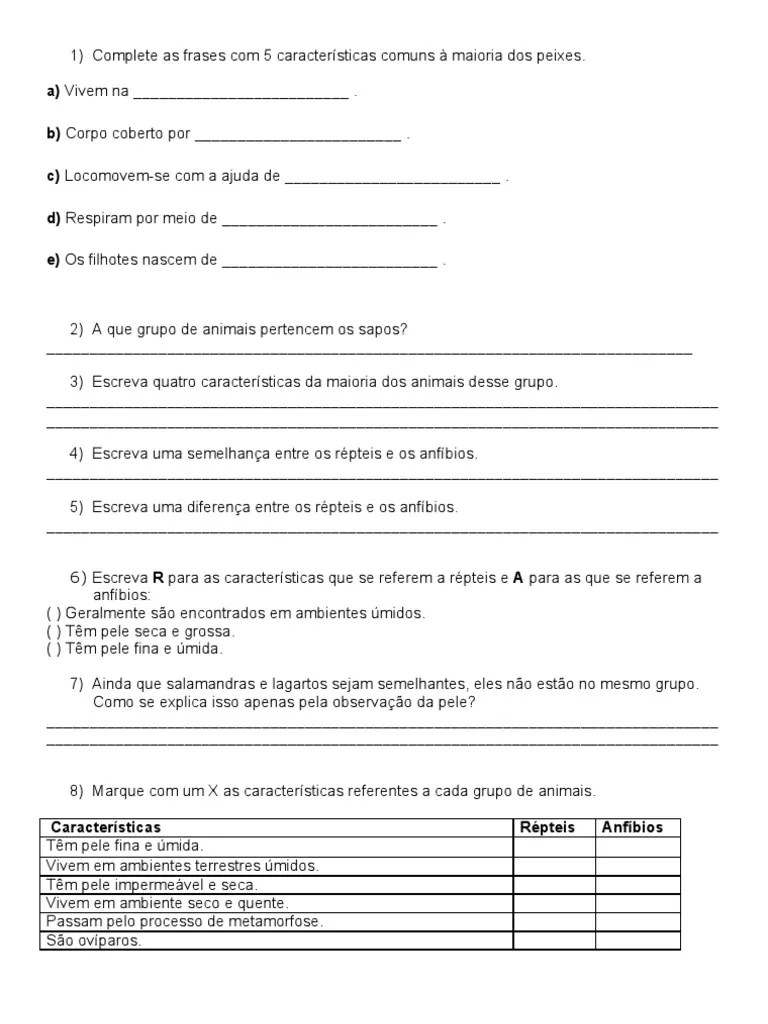 Atividades Sobre Peixes E Anfíbios 7º Ano Pdf