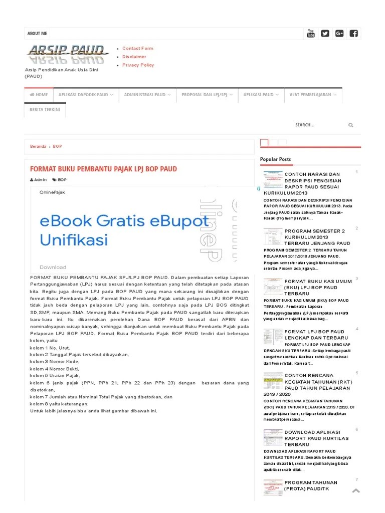 Format Buku Pembantu Pajak LPJ Bop Paud - Arsip Paud | PDF
