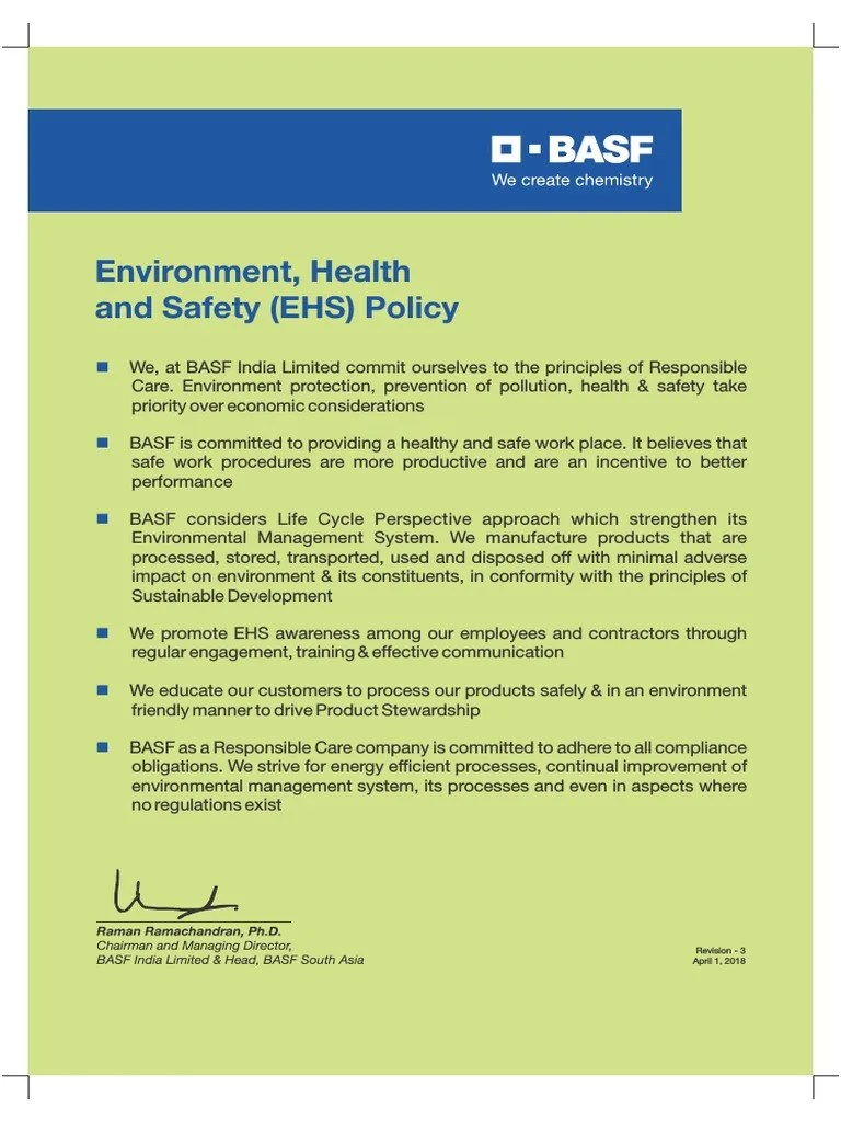 Basf Ehs Policy Overview Pdf
