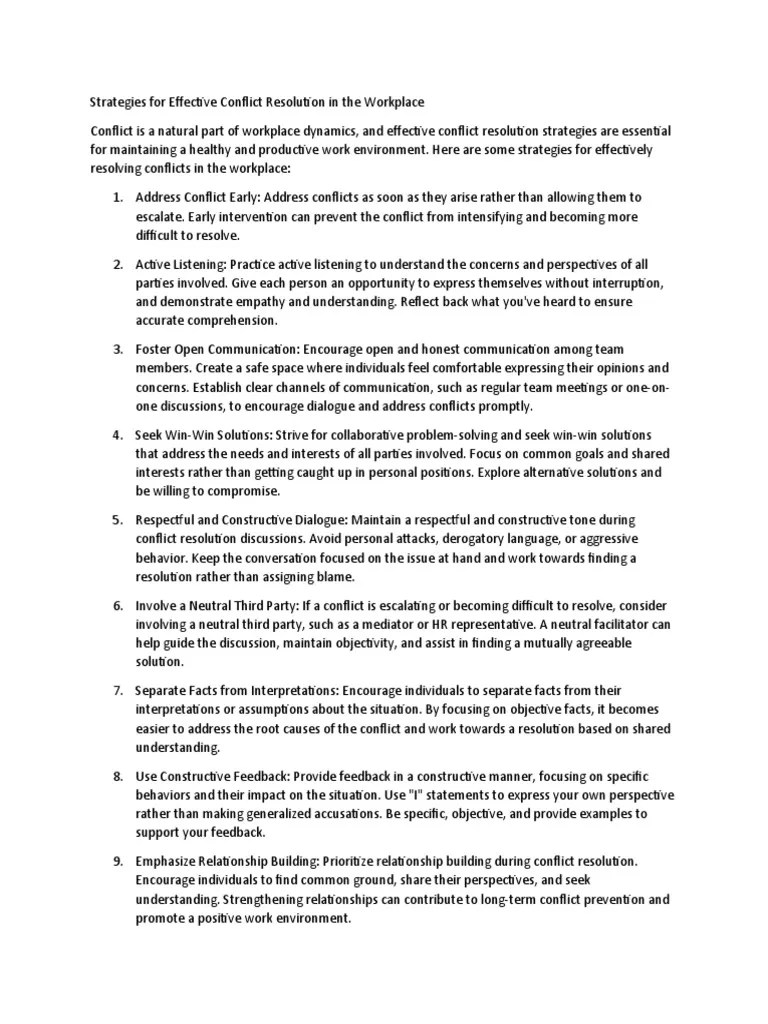 Strategies For Effective Conflict Resolution In The Workplace | PDF
