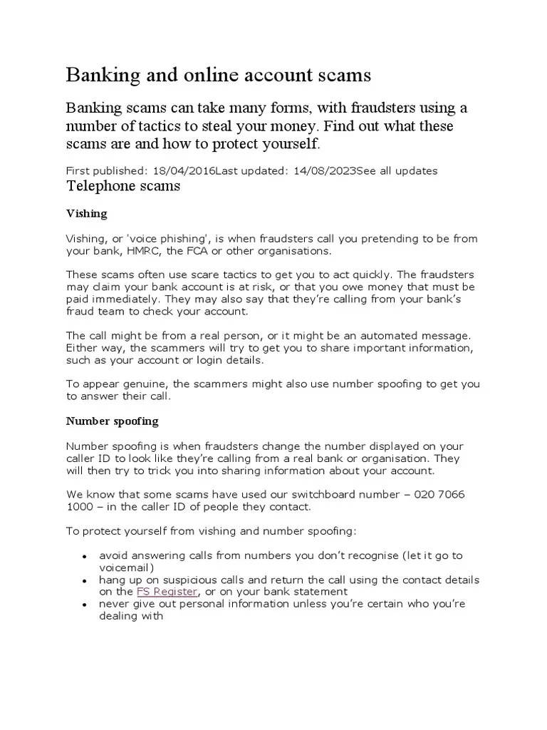 Banking And Online Account Scams | PDF | Phishing | Service Industries