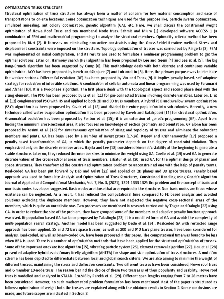 Optimiation Truss Structure Pdf Mathematical Optimization Truss