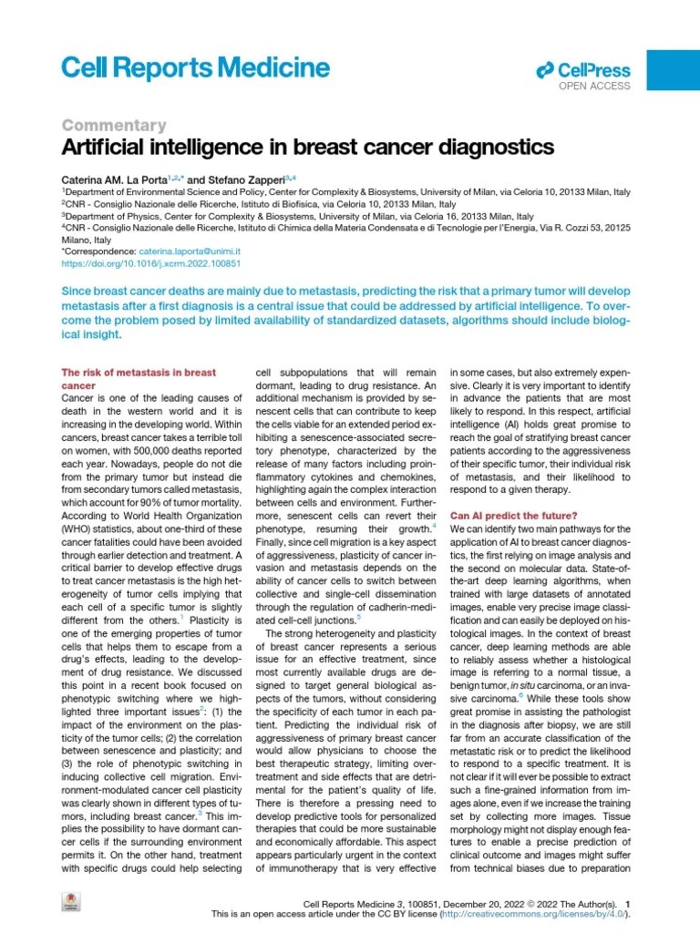 AI In Breast Cancer Diagnosis | PDF | Metastasis | Cancer