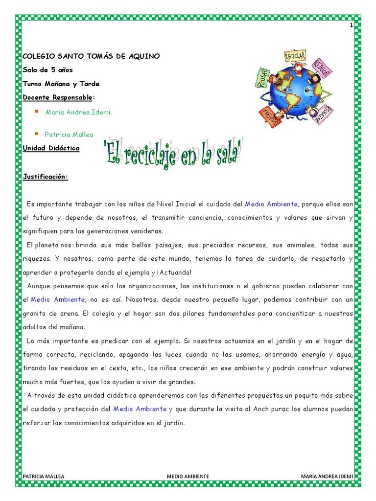 Unidad Didáctica Reciclaje Infantil Pdf Residuos Reciclaje