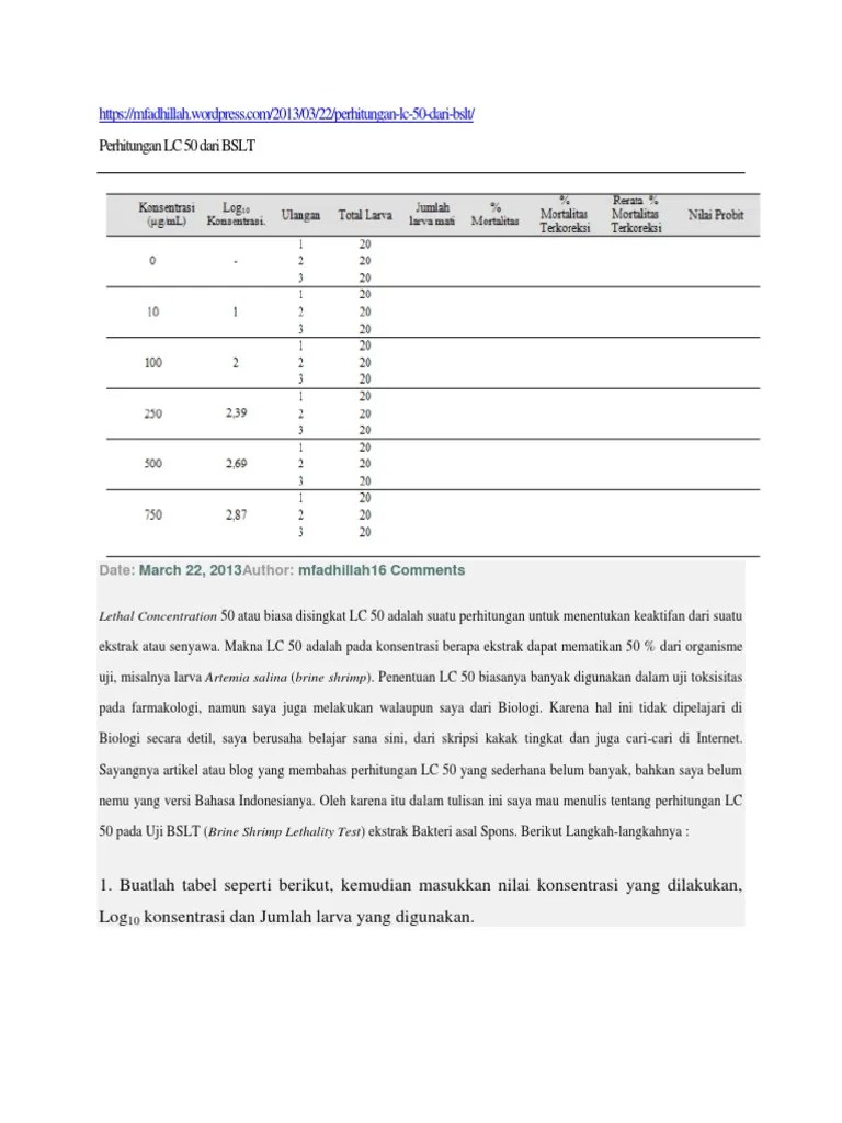 Contoh Perhitungan Lc 50 Dari Bslt Pdf