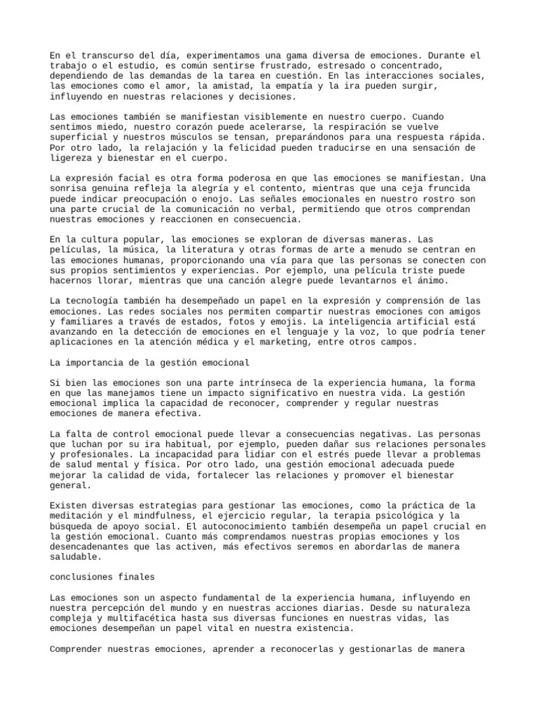 Las Emociones Parte 2 Pdf Las Emociones Experiencia