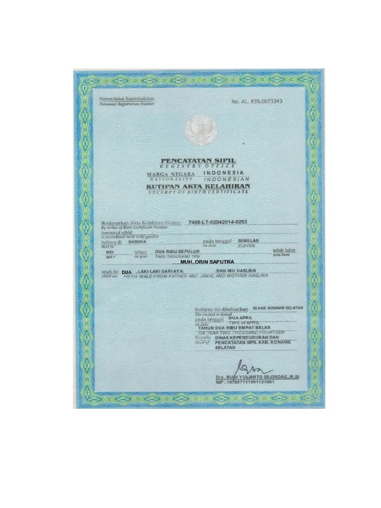 Blanko Akte Kelahiran.1 | PDF