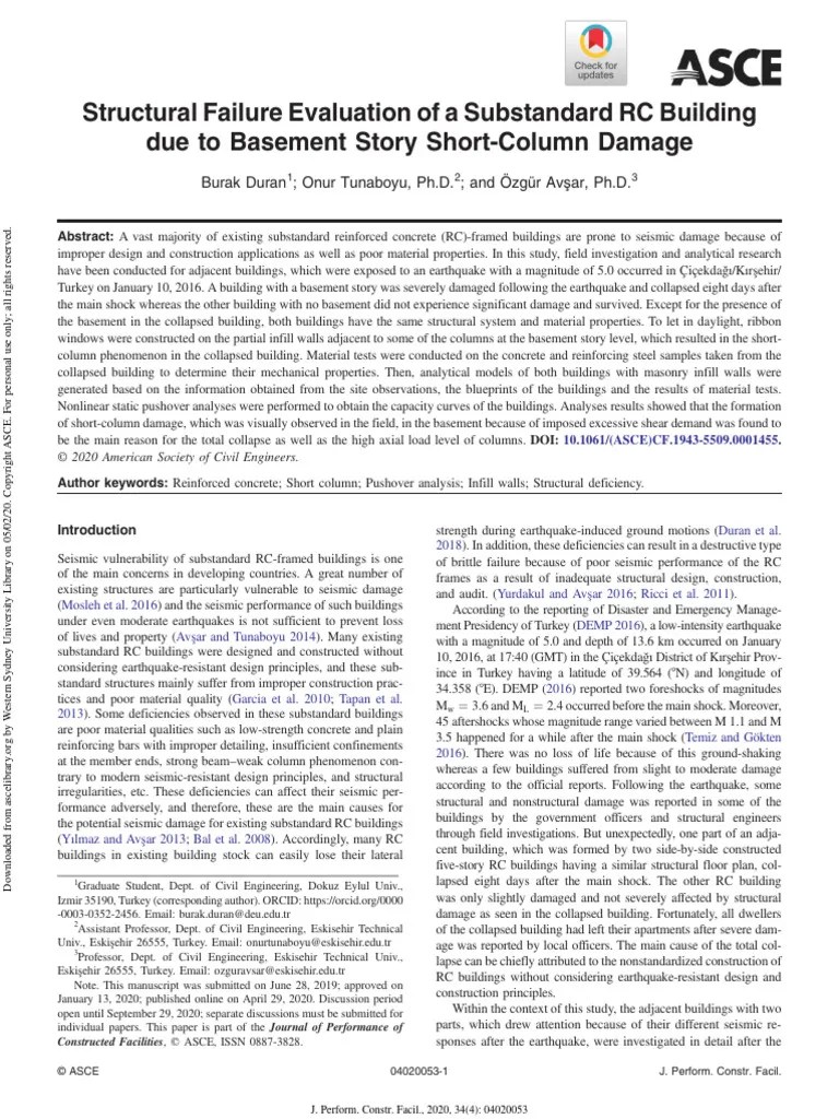 Structural Failure Evaluation Of A Substandard Rc Building Pdf