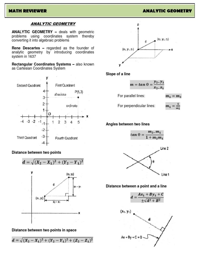 Analytic Geometry Notes Pdf Ellipse Line Geometry