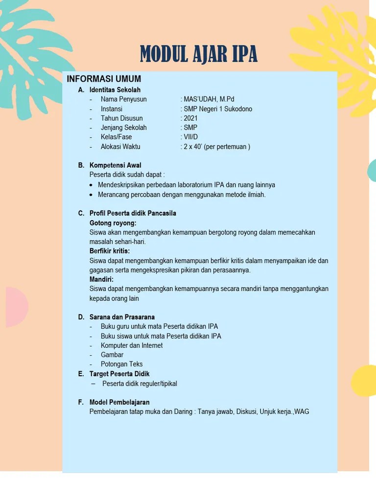 Modul Ajar Ipa Alat Lab Pdf Karier Perkembangan
