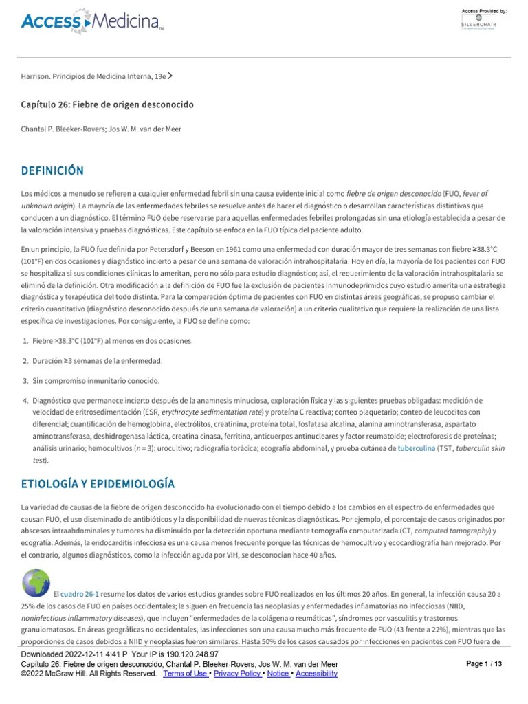 Capítulo 26 Fiebre De Origen Desconocido Pdf Diagnostico Medico