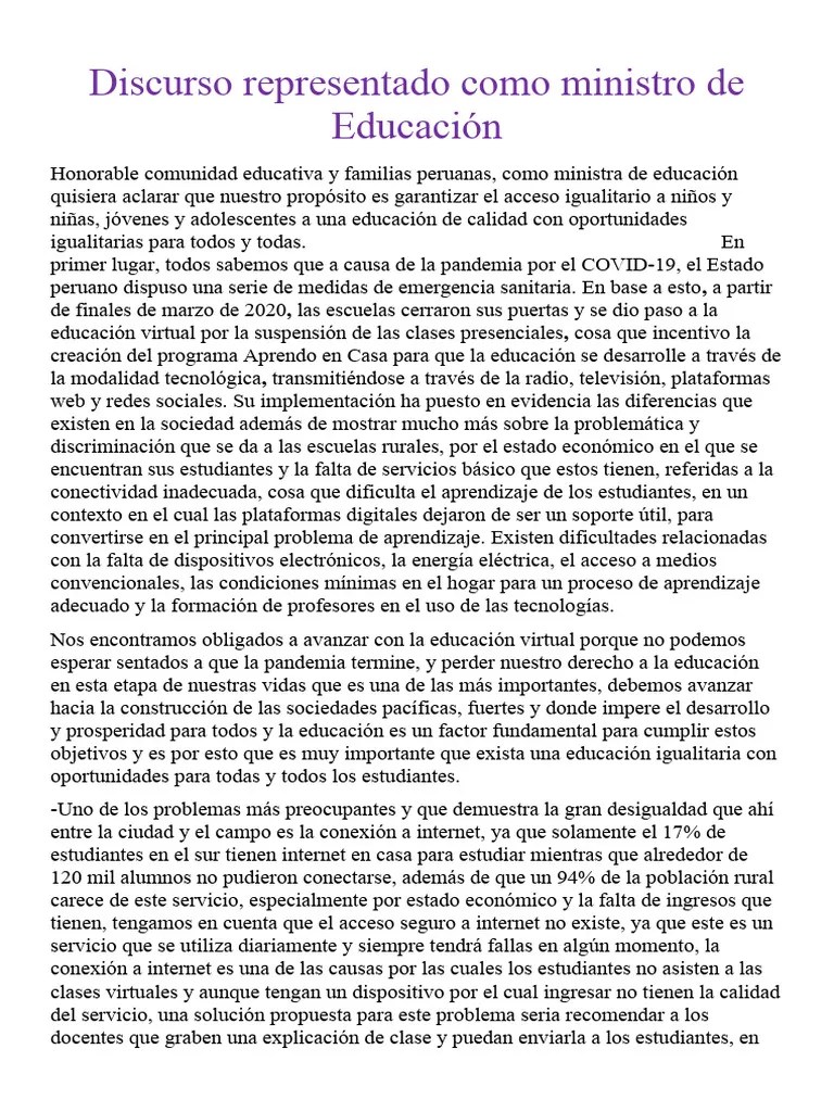 Discurso Representado Como Ministro De Educación Pdf