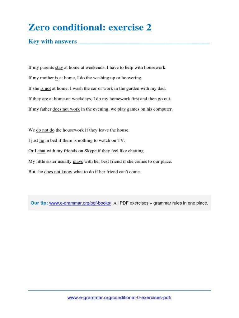 Zero Conditional Exercise 2 Key Pdf