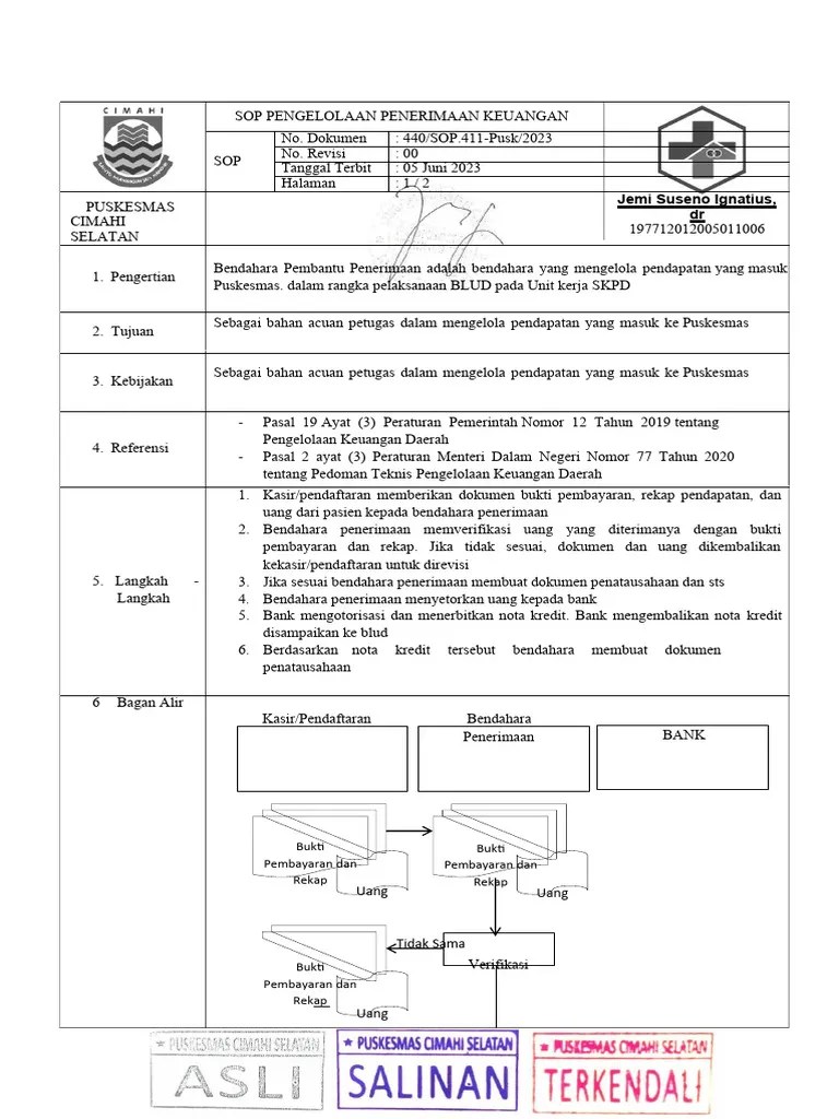 1 5 1 A Sop Pengelolaan Keuangan Bendahara Penerimaan Pdf