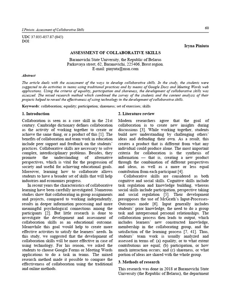 Assessment Of Collaborative Skills Pdf
