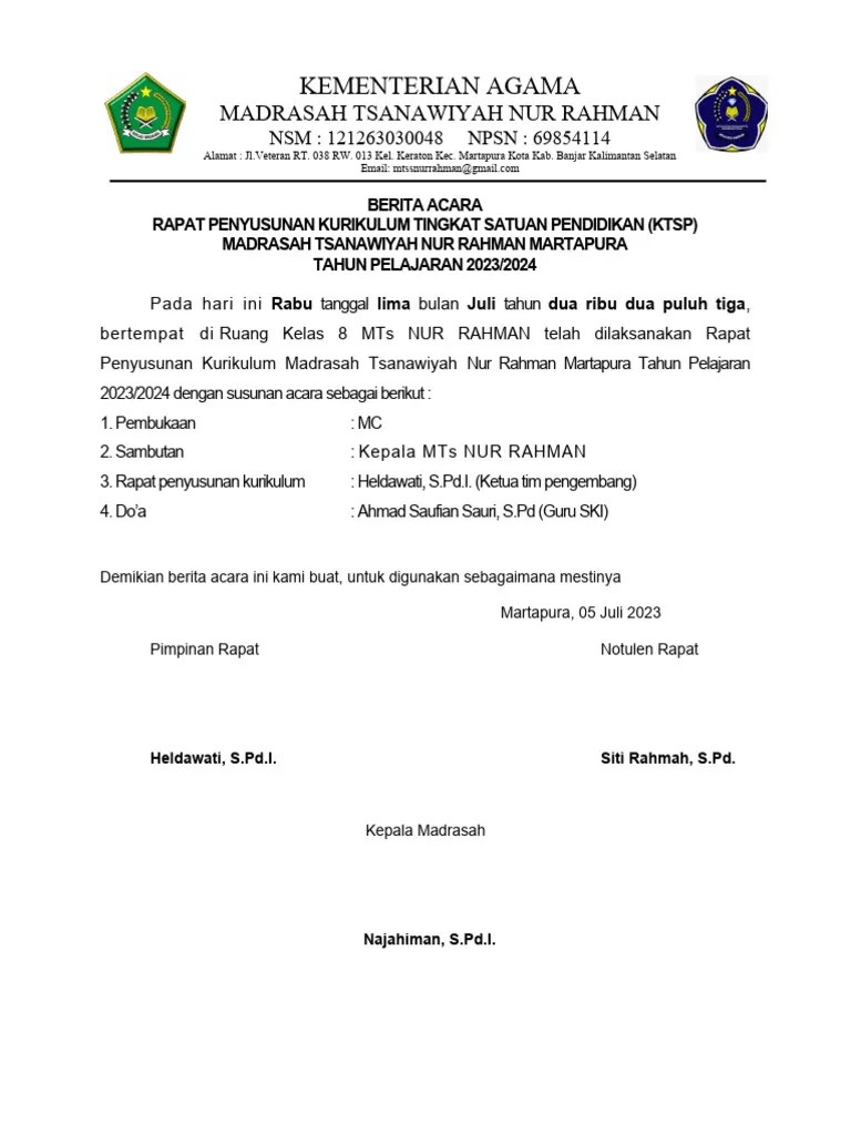 Notulen Rapat Penyusunan Kurikulum Pdf