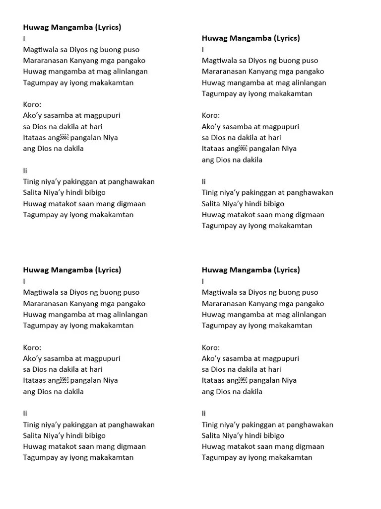 Huwag Mangamba Lyrics | PDF