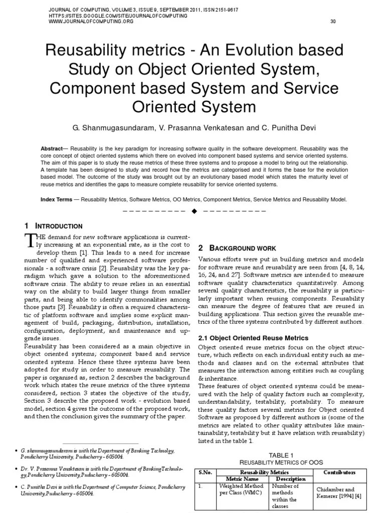 Reusability Metrics An Evolution Based Study On Object Oriented