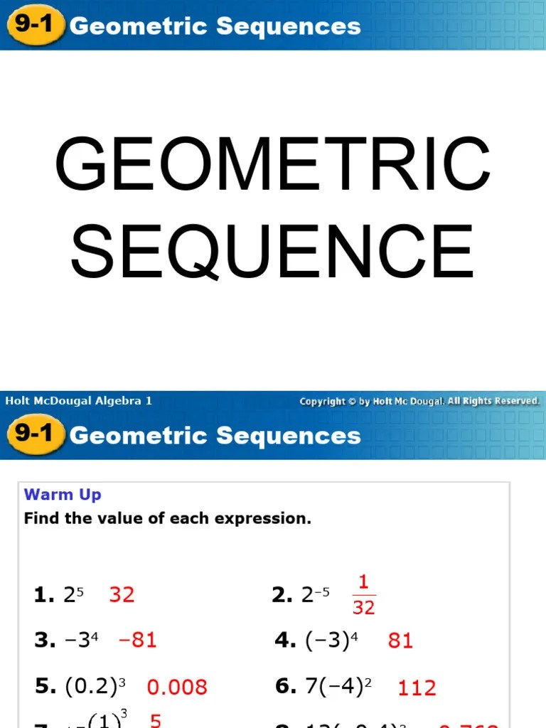 9 1 Geometric Sequences Pdf Sequence Geometry