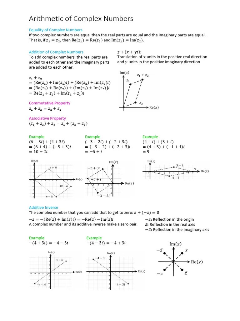 Arithmetic Of Complex Numbers Pdf Complex Number Arithmetic