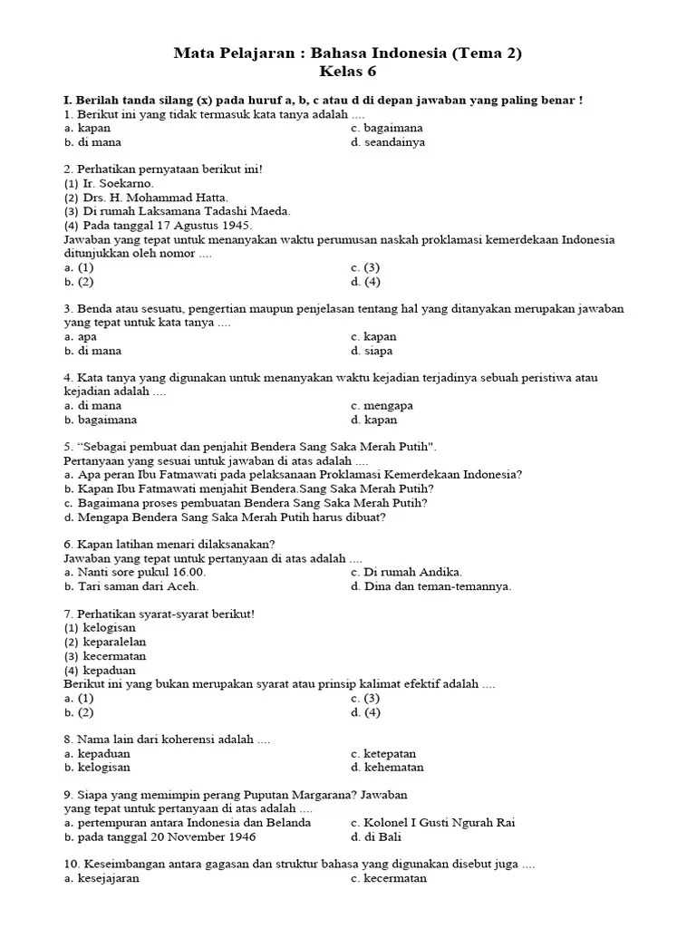 Soal Dan Jawaban Bahasa Indonesia Kelas 6 Pdf Kajian Bahasa Asing