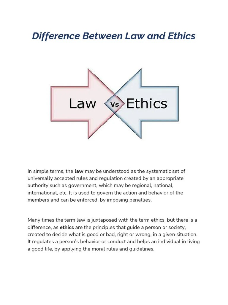 Law Vs Ethics Key Differences Pdf Morality Punishments