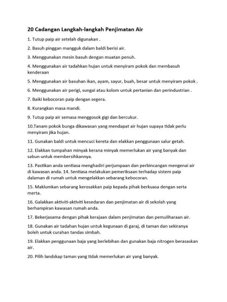 20 Cadangan Langkah Penjimatan Air | PDF
