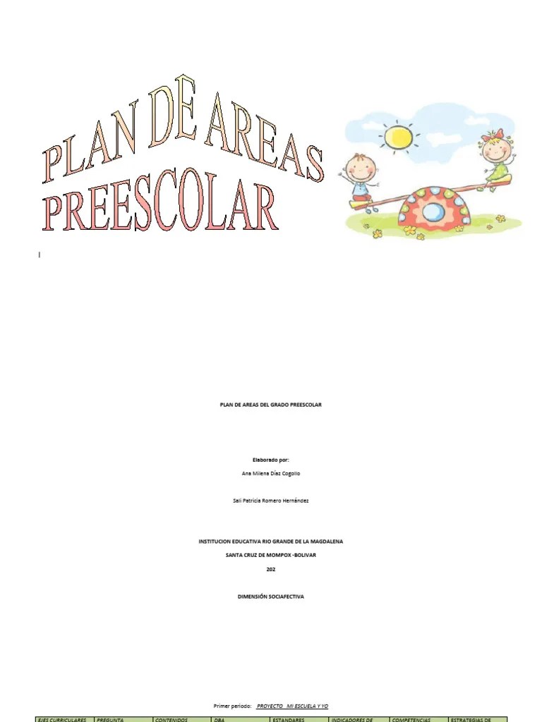 Plan De áreas Preescolar 2021 Pdf