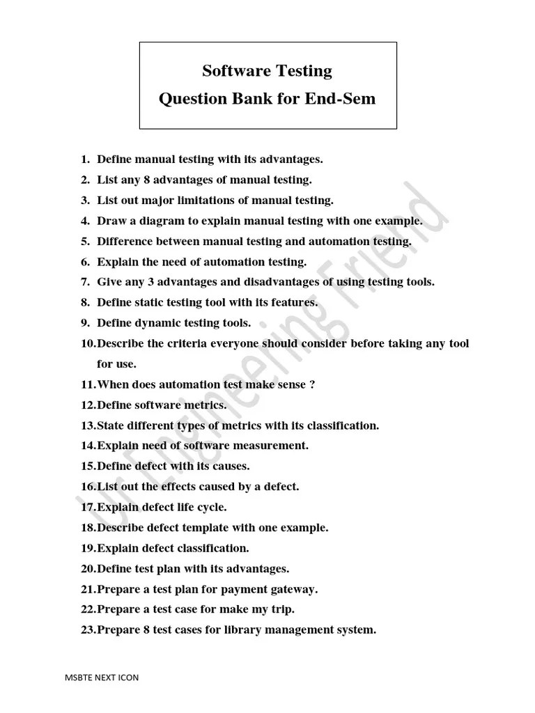 Software Testing Question Bank Pdf Software Testing Systems Science