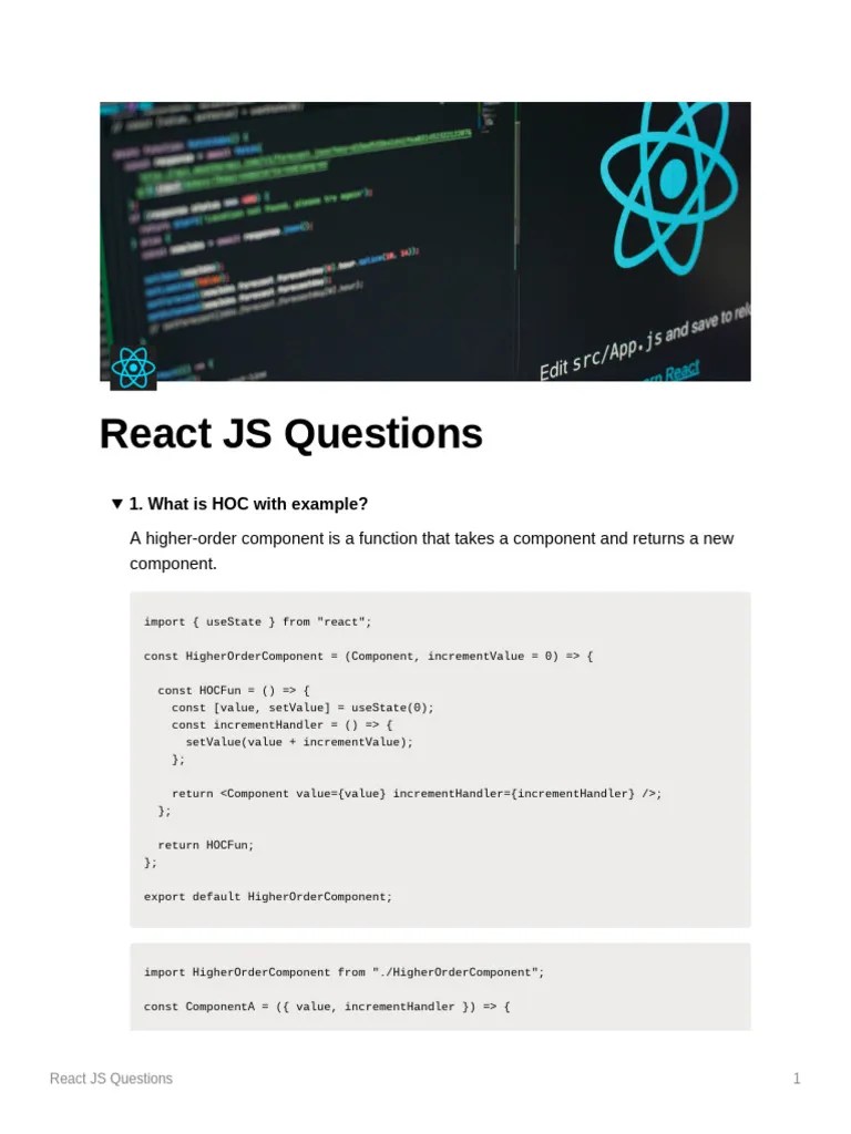 Essential React Js Interview Questions Pdf Computer Programming