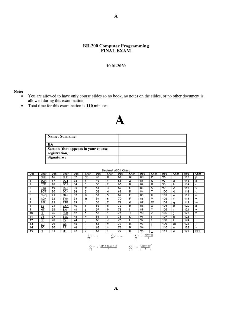 Previous Years Bil200 Final Exam Pdf Computer Architecture