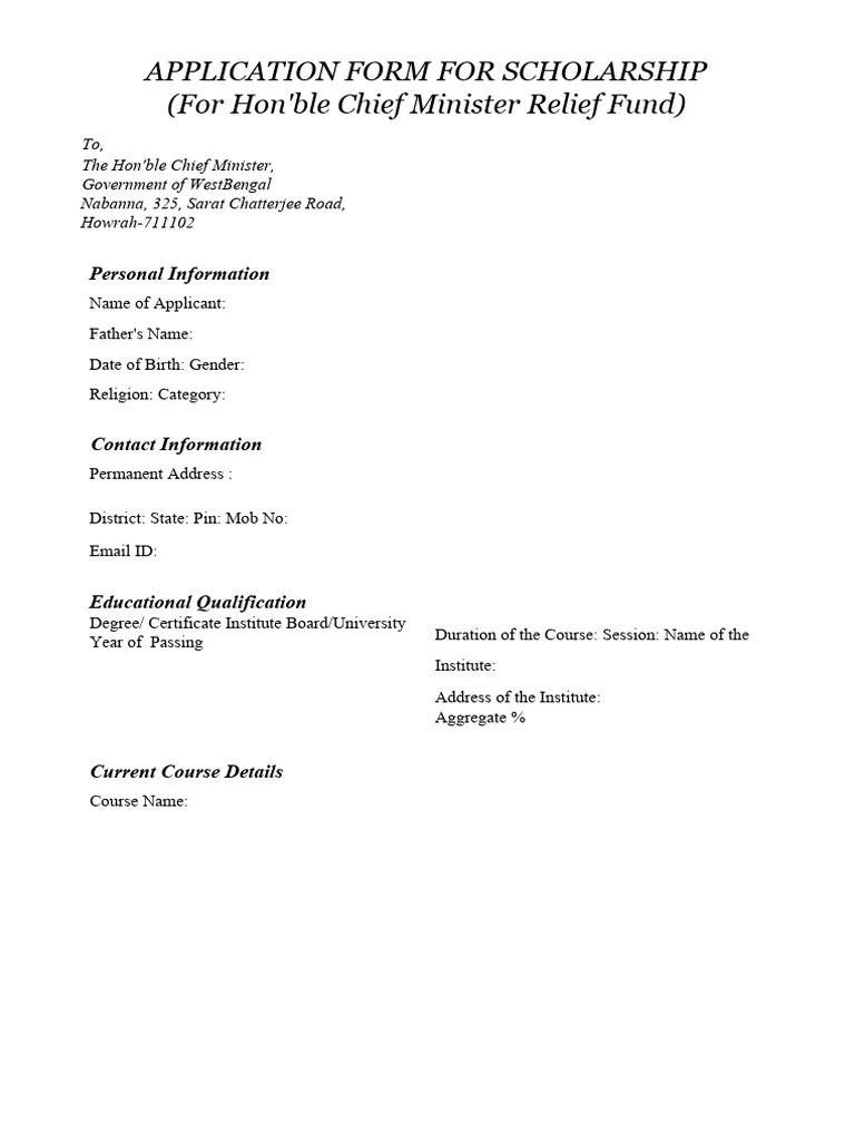 West Bengal Scholarship Application Form Pdf Wellness